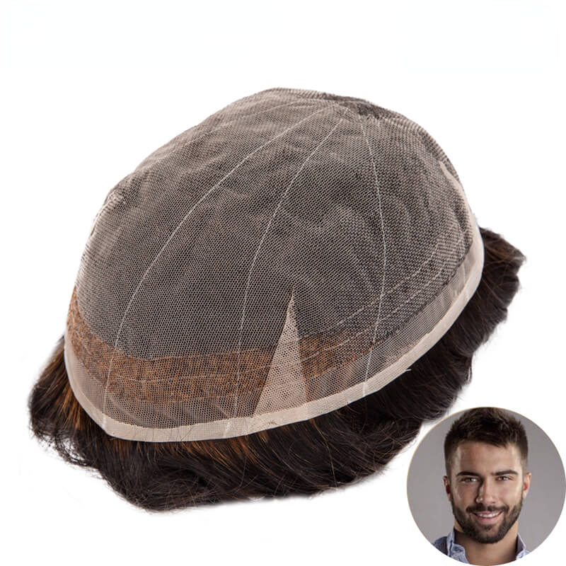 Mens Full French Lace Toupee Remy Indian Hair Replacement System 8x10 ...